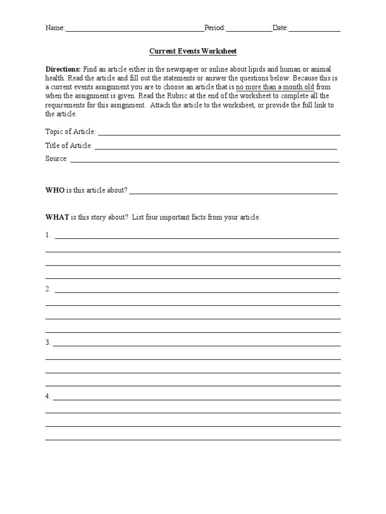 Current Event Worksheet | Download Free PDF | Worksheet | Question