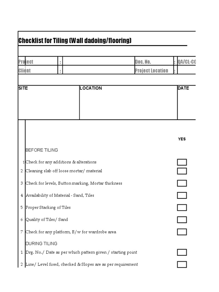 Checklist For Tiling Wall Dadoing Flooring | PDF