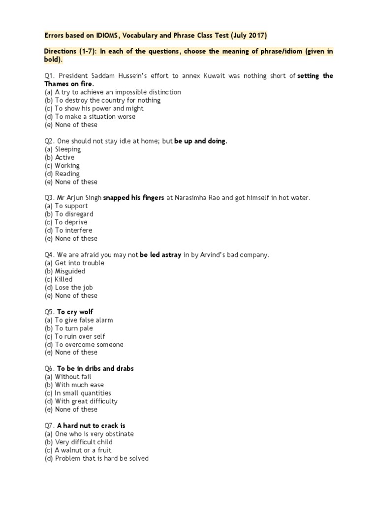 Idioms and Vocabulary Test Errors Analysis | PDF | Politics