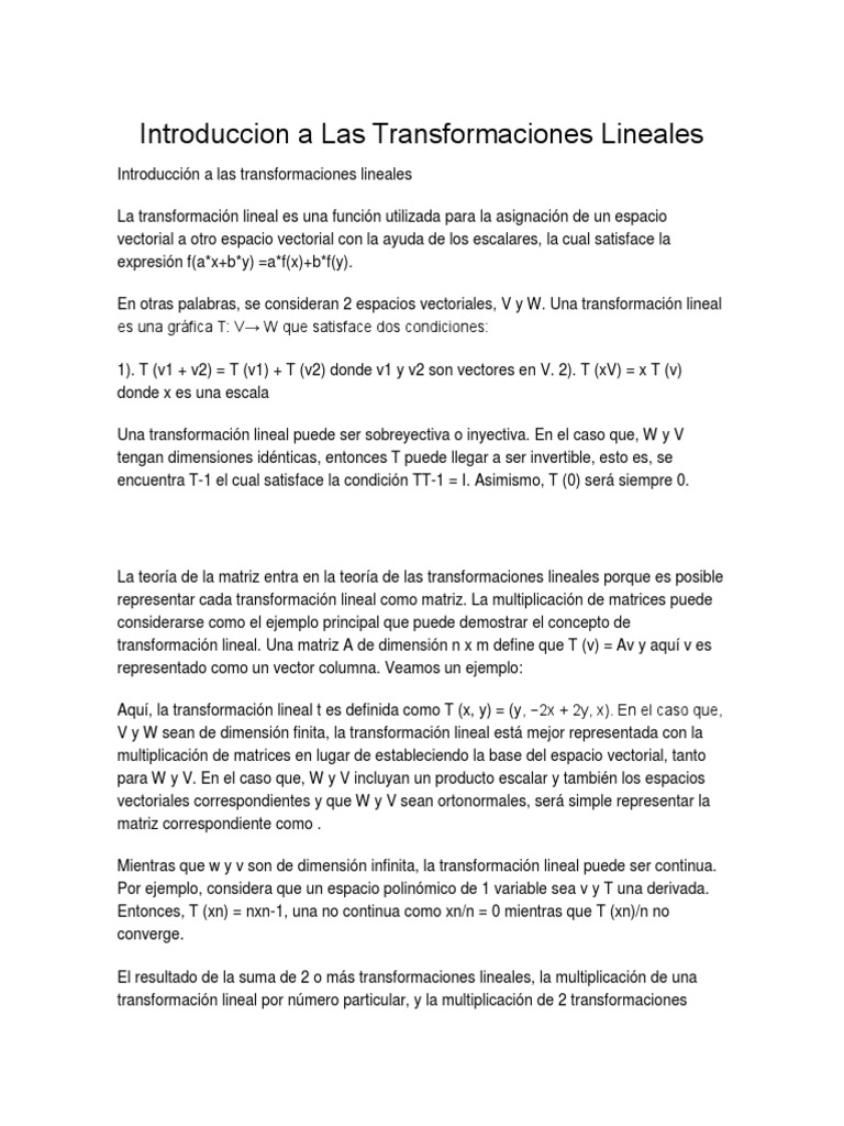 Transformaciones Lineales y Ejemplos | PDF | Mapa lineal | Matriz (Matemáticas)