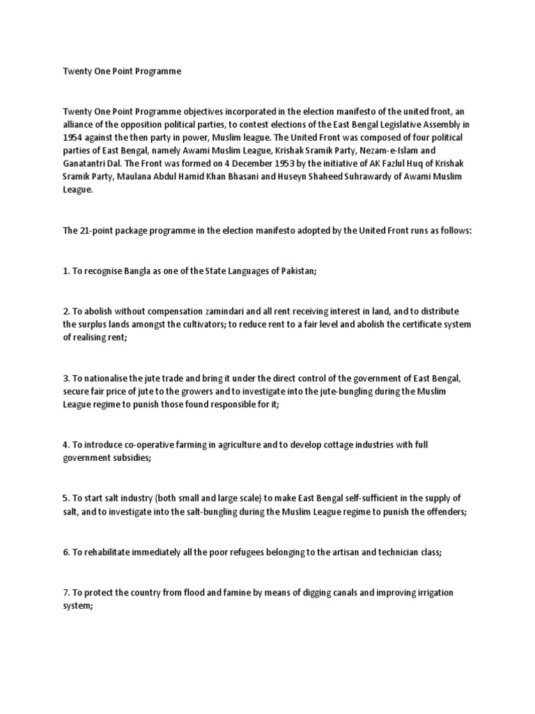 Twenty One Point Programme of United Front | PDF | Forms Of Government ...