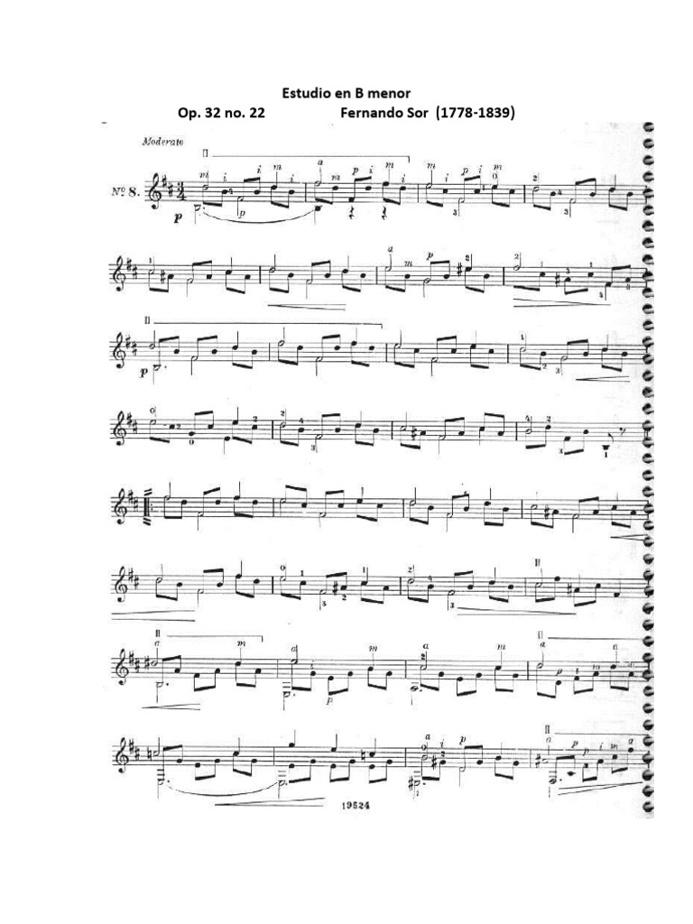 Estudio en B menor Op. 32 no. 22 Sor | PDF