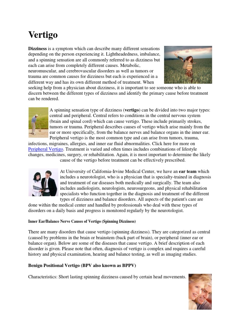 Vertigo: Dizziness Is A Symptom Which Can Describe Many Different ...