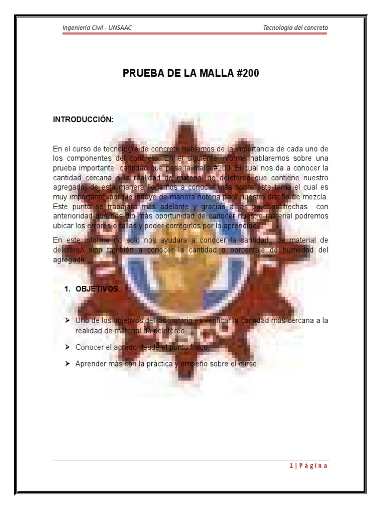 Prueba de Malla #200 en Concreto | PDF | Agua | Ensayos