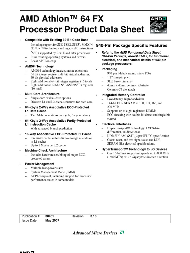 AMD Athlon™ 64 FX Processor Product Data Sheet: 940-Pin Package ...