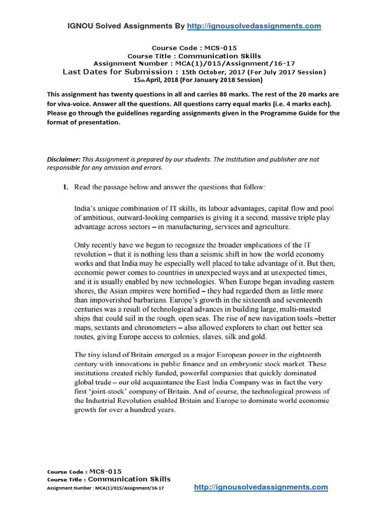 IGNOU MCS-015 Communication Skills | PDF | E Commerce | Online And Offline