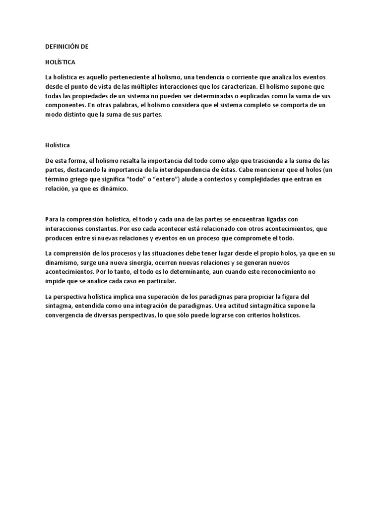 Definición de Holística y Holismo | PDF | Holismo | Ciencia cognitiva
