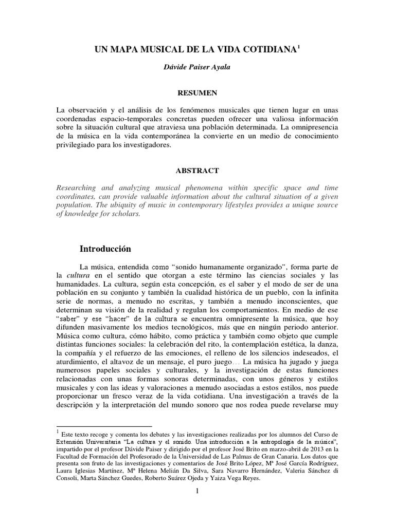 Un Mapa Musical de La Vida Cotidiana (Davide Paiser) | PDF ...