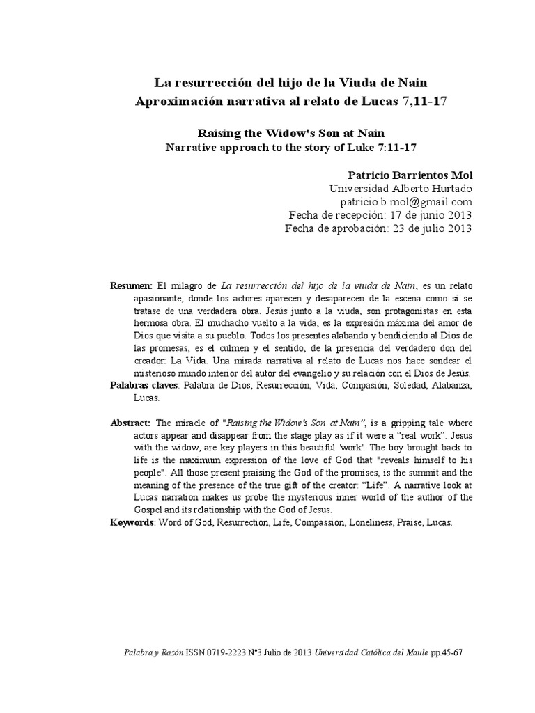 La resurrección del hijo de la viuda de Nain: Un relato que revela la ...