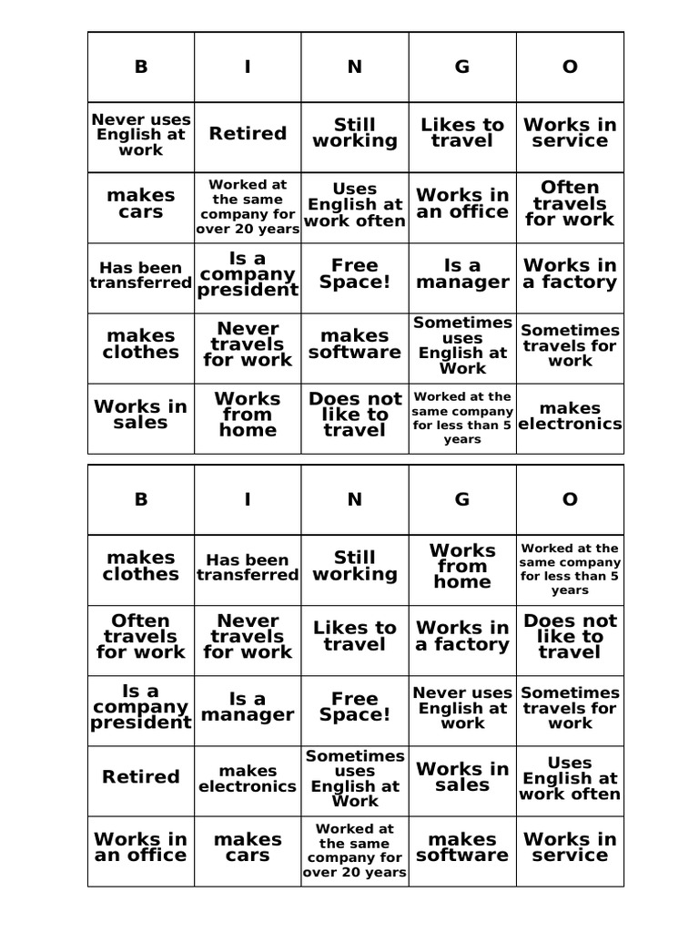 Job Bingo Cards PDF | PDF | Digital Technology | Computing