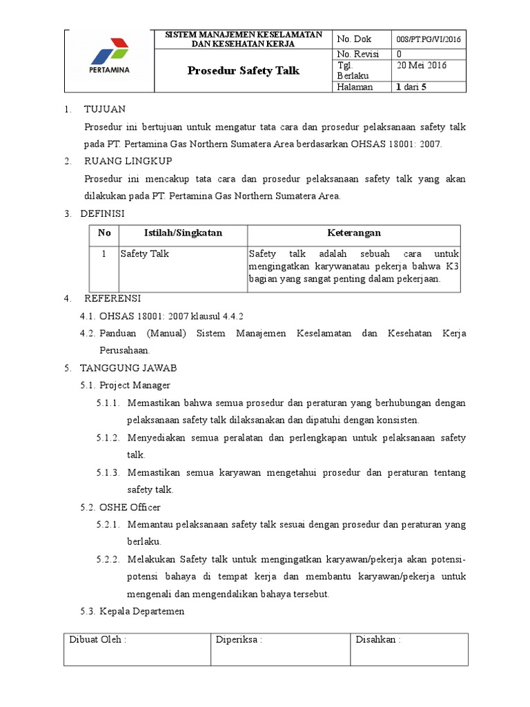 Prosedur Safety Talk | PDF