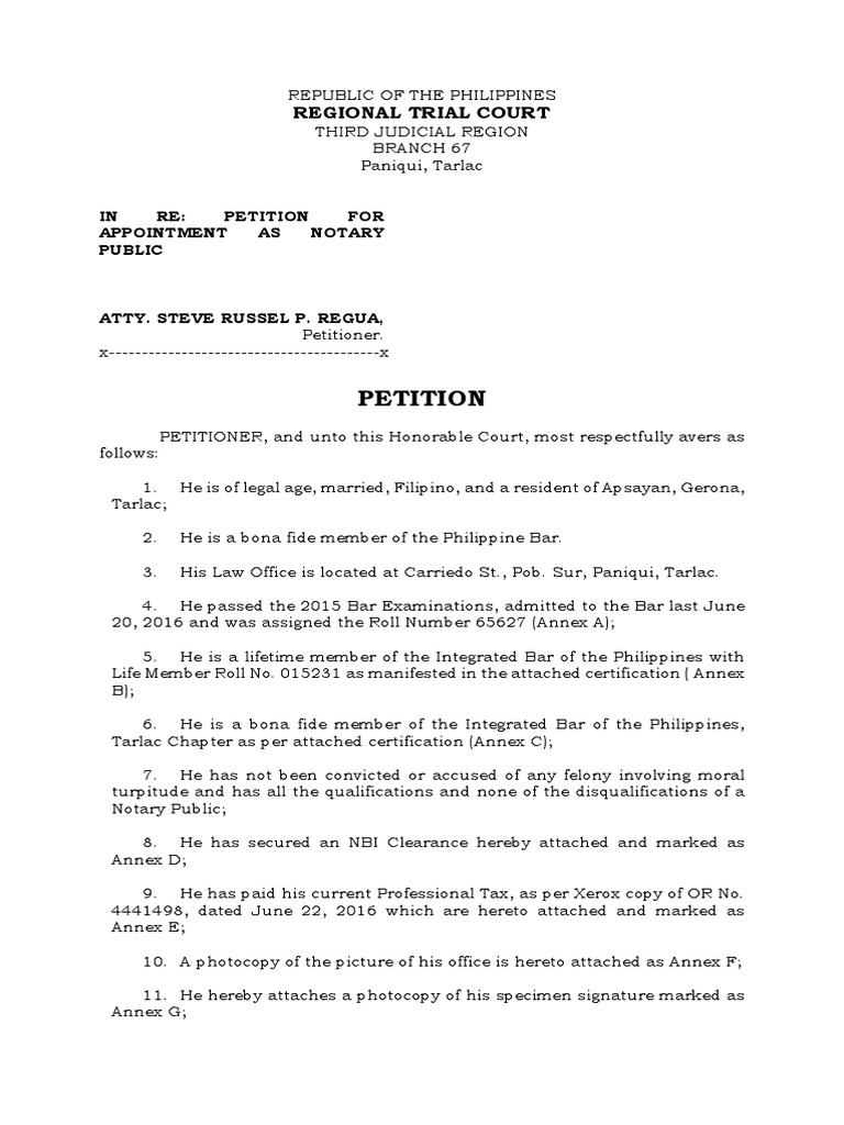 Petition for Notarial Commission | Notary Public | Public Law | Free 30 ...