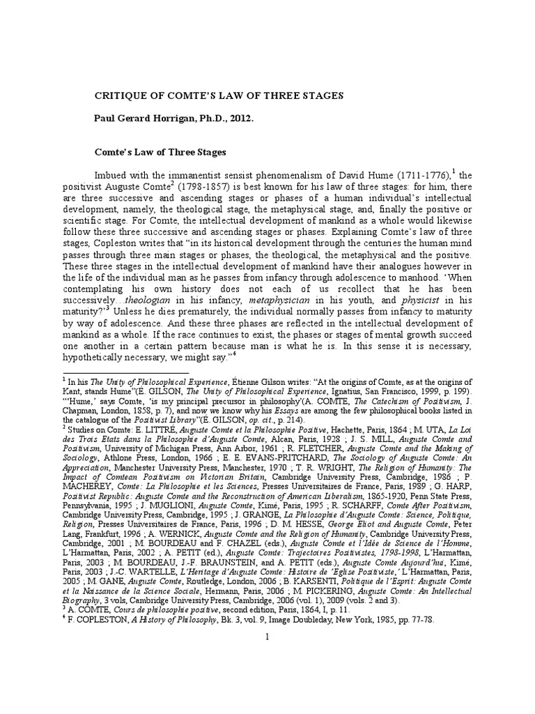 Critique Of Comte s Law Of Three Stages PDF Positivism Epistemology
