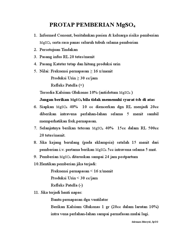 PROTAP PEMBERIAN MgSO4 | PDF