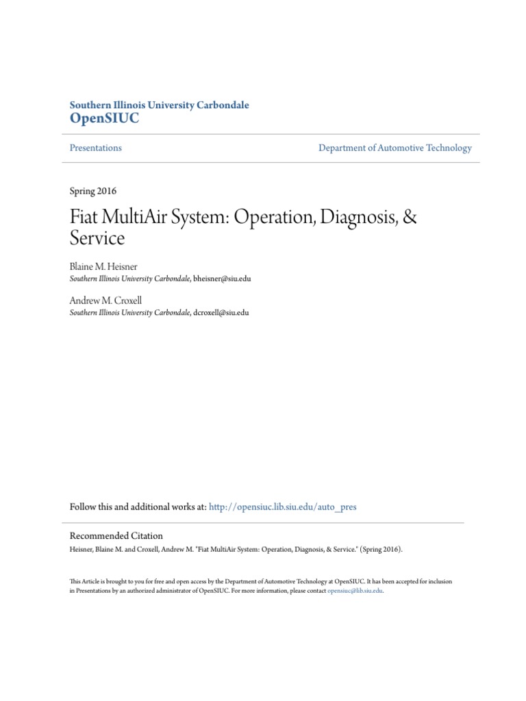 Fiat MultiAir System - Operation Diagnosis & Service | PDF | Automotive ...