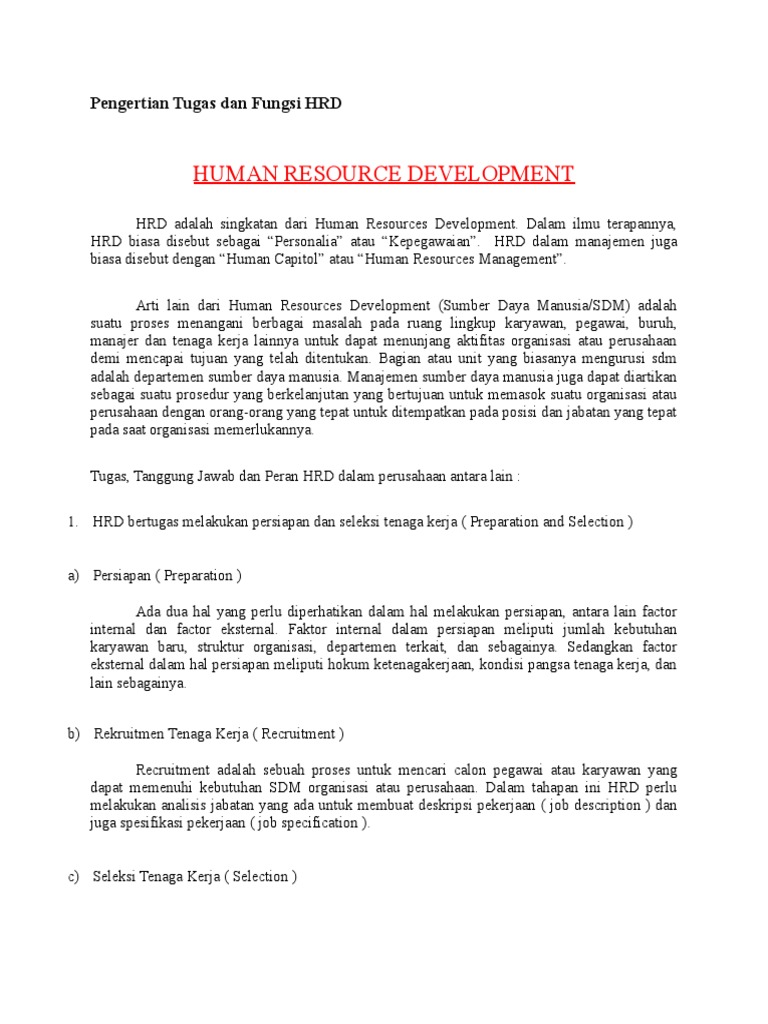 Tugas dan Fungsi HRD dalam Perusahaan | PDF