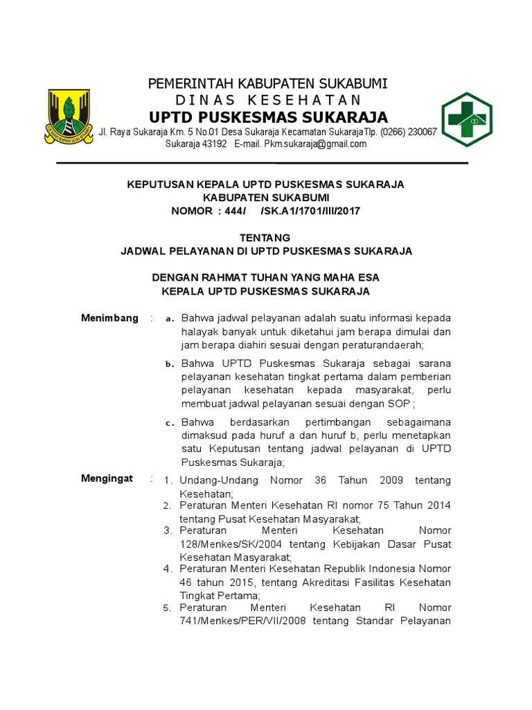 1 1 1 1 Sk Jadwal Pelayanan Puskesmas Pdf