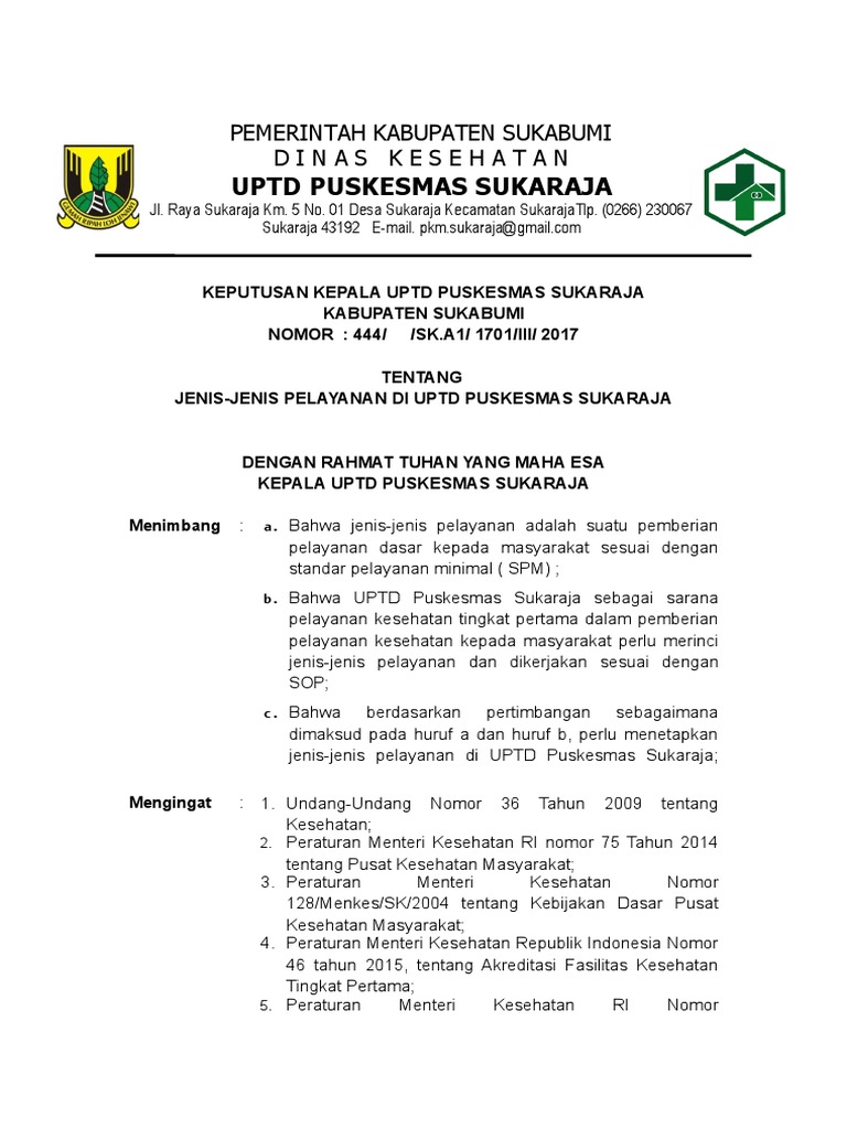 1.1.1.1 SK Jenis Jenis Pelayanan Puskesmas | PDF | Pengembangan Diri