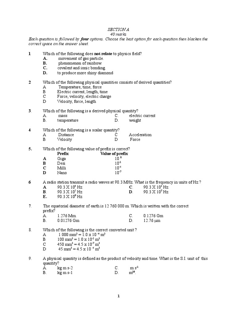 Physics Multiple Choice Test | PDF | Collision | Force