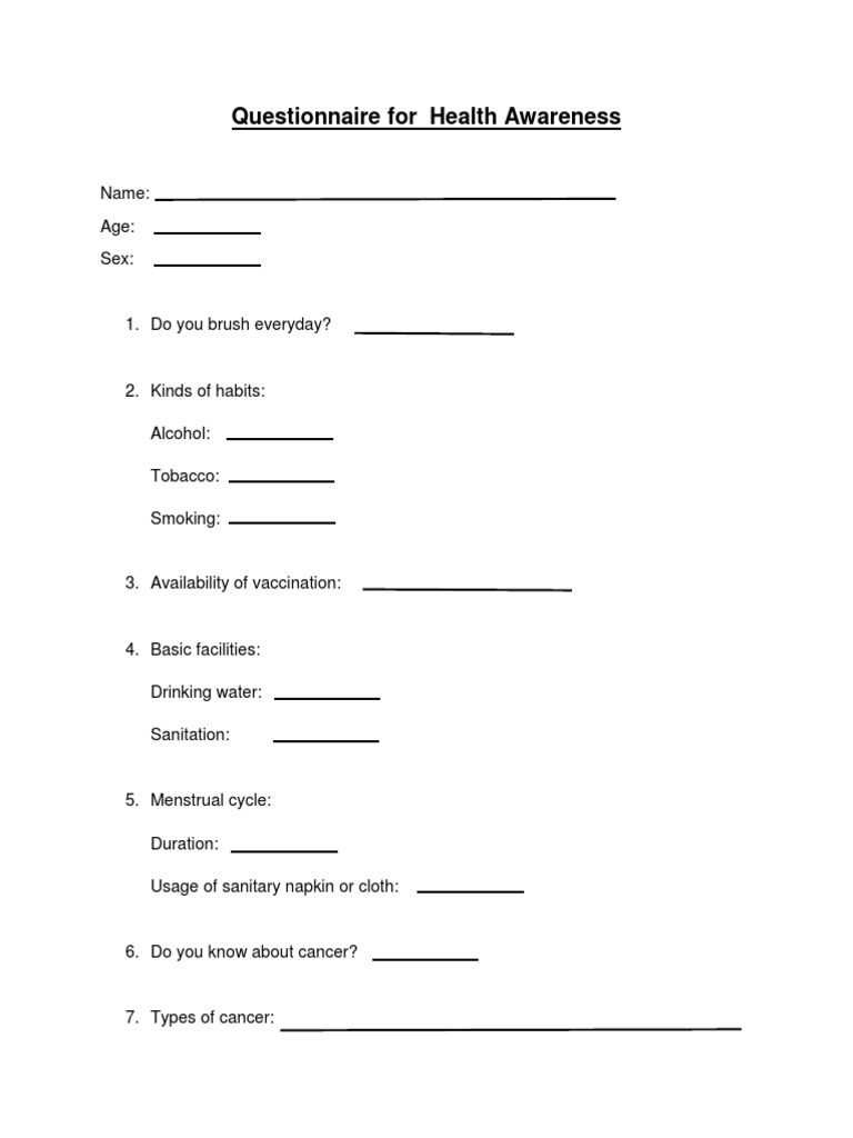 Health Awareness Questionnaire | PDF | Determinants Of Health | Public ...