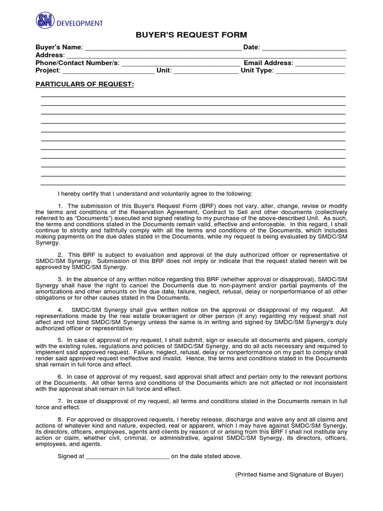 Buyers' Request Form PDF | PDF | Contractual Term | Notary Public