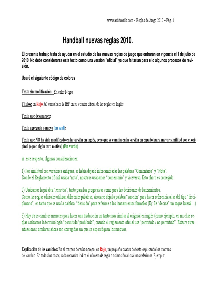 Reglamento Oficial Handball Ihf y Cah | PDF | Árbitro | Defensor ...