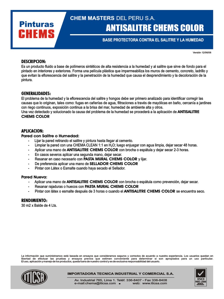 Antisalitre Chems Color PDF | PDF | Cepillo | Pintar