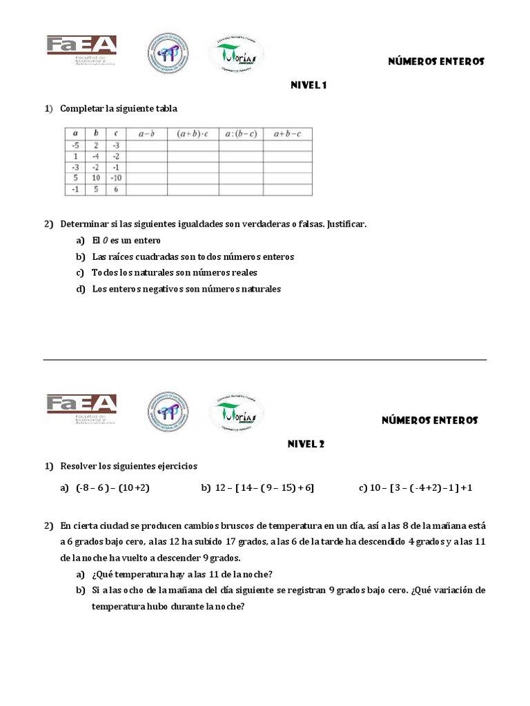 Fichas Enteros | PDF | Entero | Matemáticas discretas