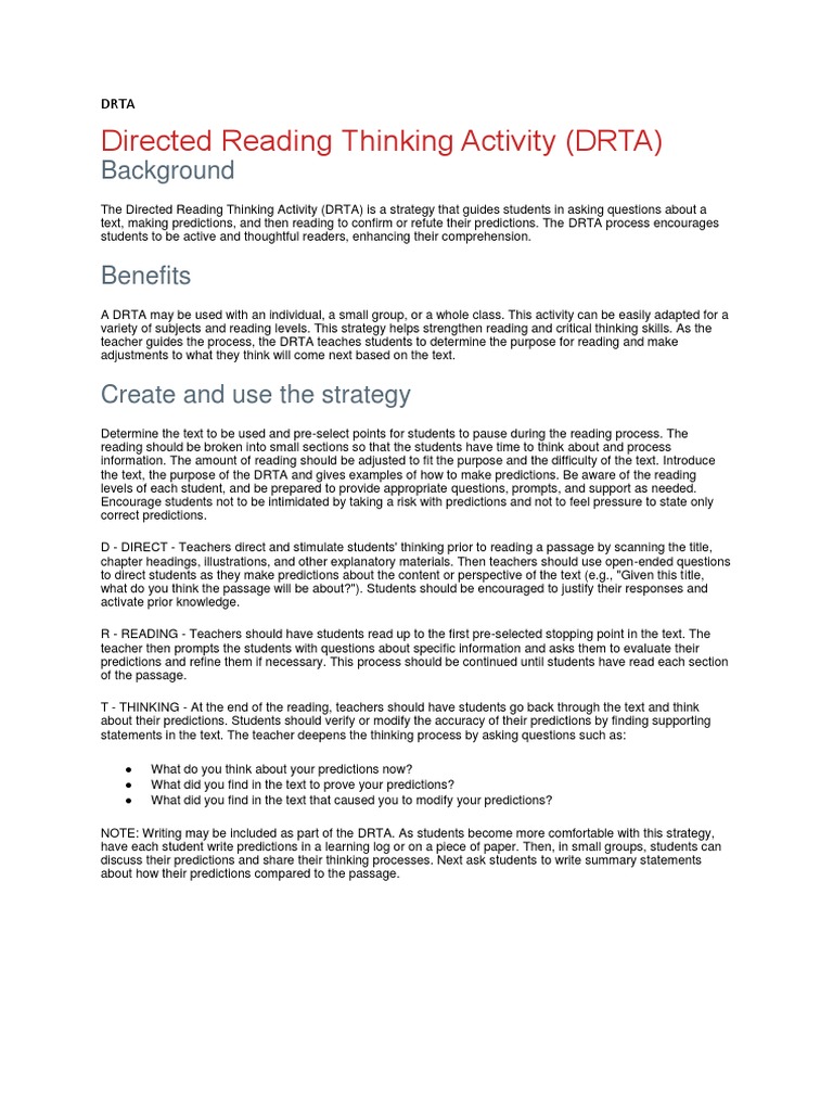 DRTA | Reading (Process) | Teaching