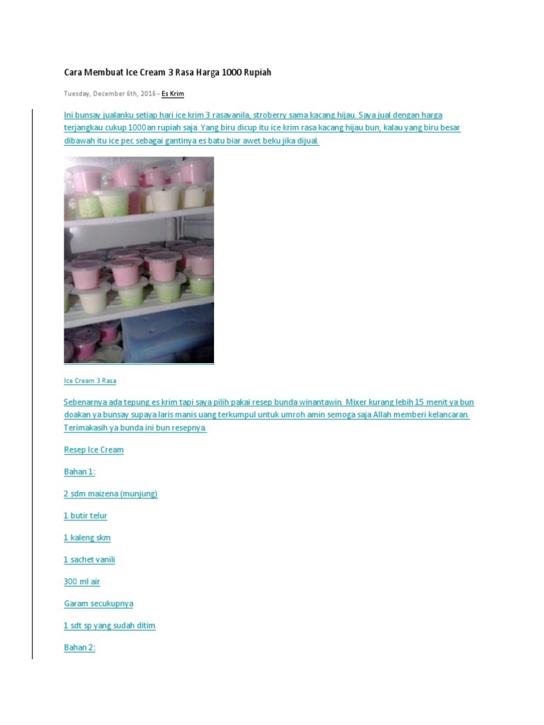 Cara Membuat Ice Cream 3 Rasa Harga 1000 Rupiah | PDF | Memasak ...