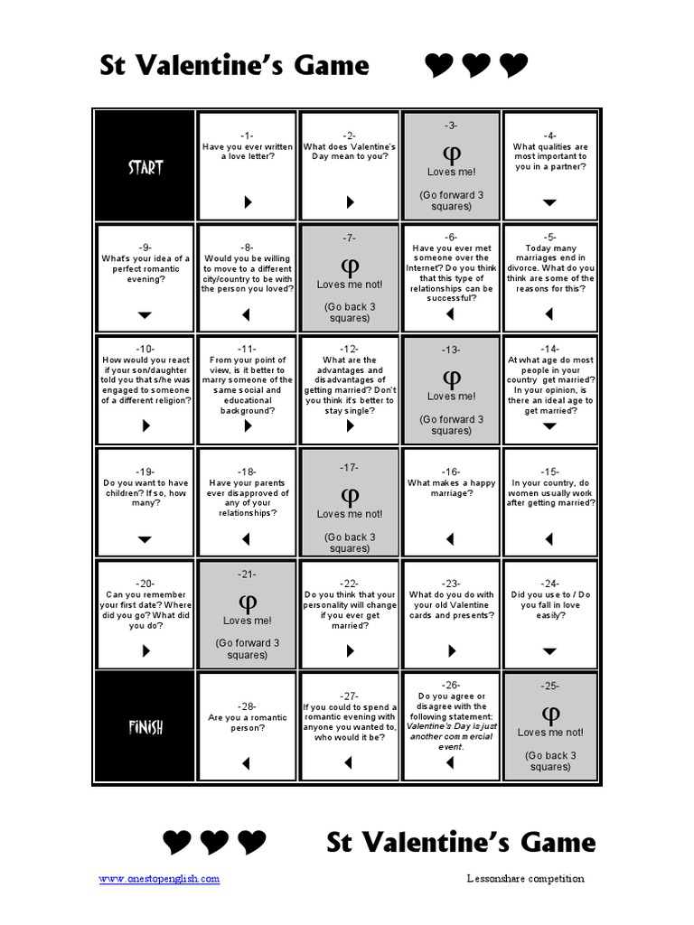 Valentine's Day Board Game Activity | PDF | Marriage | Interpersonal ...