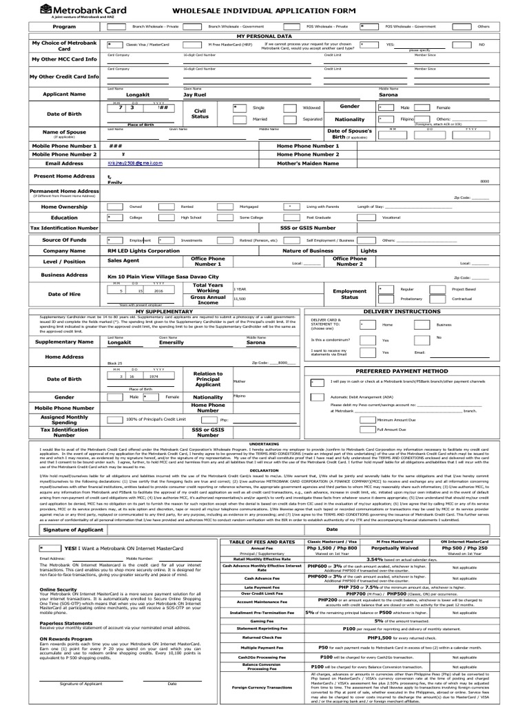 Wholesale Individual Application Form FINAL 1 | PDF | Master Card | Fee