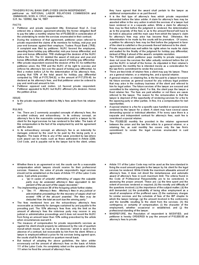 Traders Royal Bank Employees Union v. NLRC | Download Free PDF ...