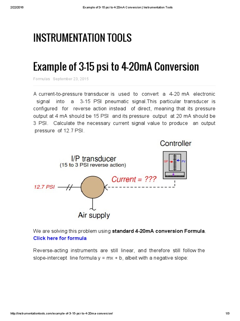 3-15 PSI to 4-20 mA Conversion Example | PDF | Instrumentation ...