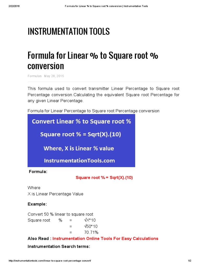 Formula for Linear % to Square Root % Conversion | Physics ...