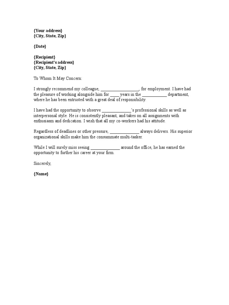 Co Worker Reference Letter | PDF