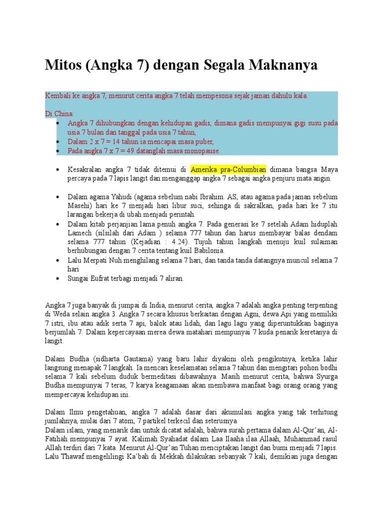 Mitos dan Makna Angka 7 dalam Budaya | PDF