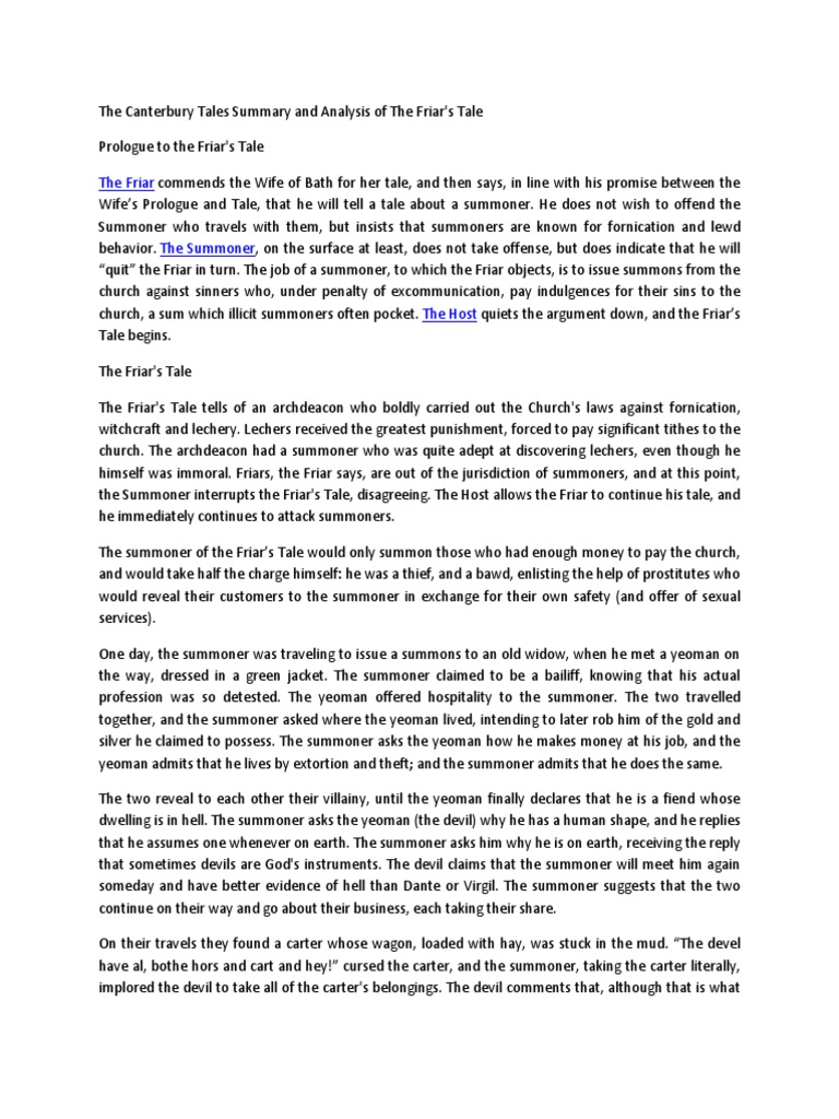 The Canterbury Tales Summary and Analysis of The Friar | PDF | Religion ...