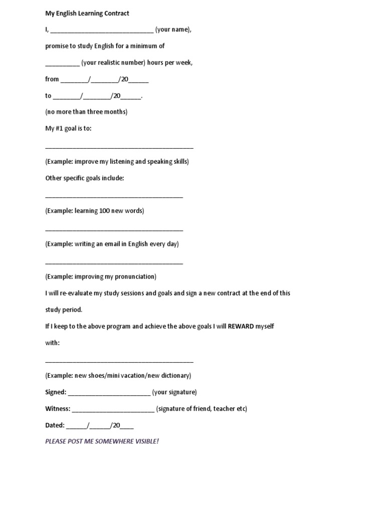 My English Learning Contract | PDF
