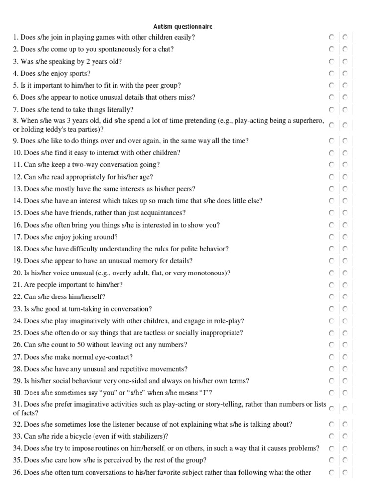 Autism Questionnaire | PDF | Asperger Syndrome | Mental Health