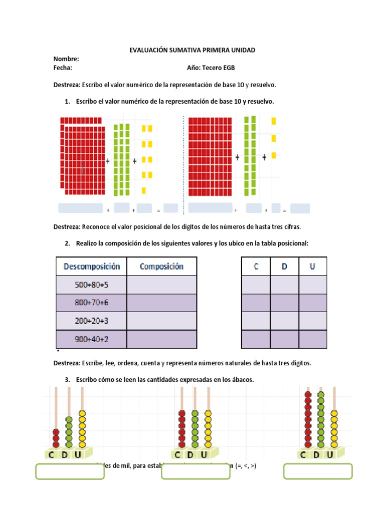 Evaluaciones Matematica Tercero | PDF | Sustracción | Multiplicación