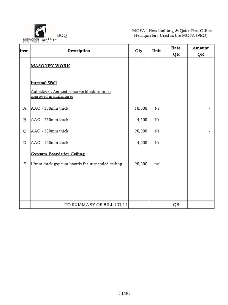 AAC Block Work Rate Analysis BOQ | PDF | Technology & Engineering