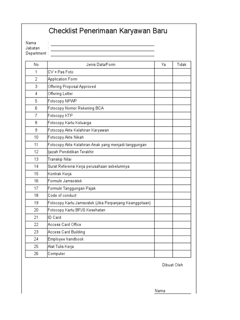 Checklist Karyawan Baru | PDF