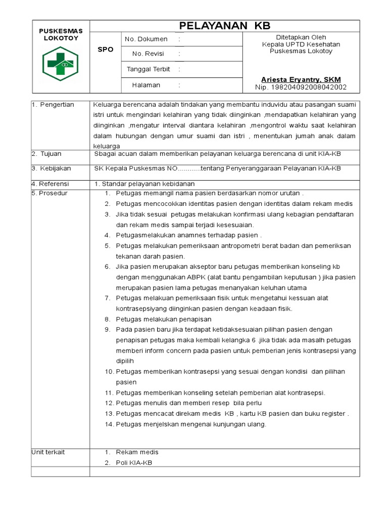 Sop Pelayanan KB | PDF