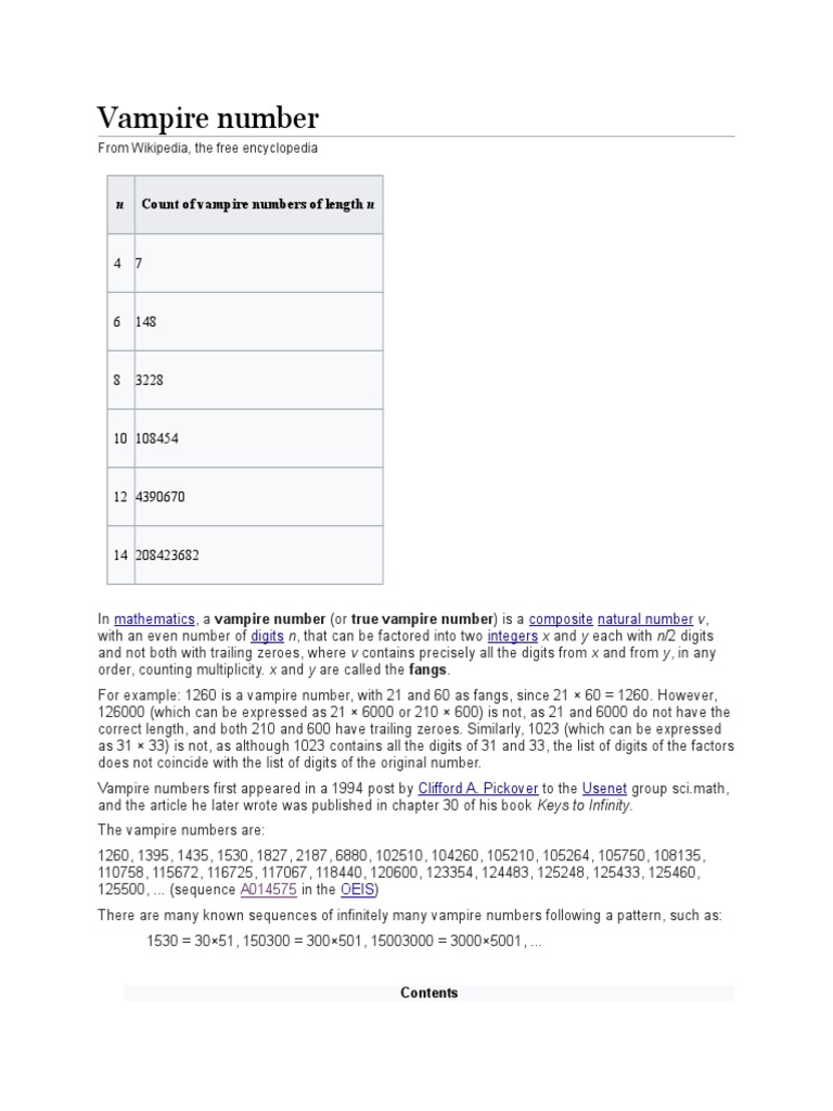 Vampire Number | PDF | Elementary Mathematics | Ring Theory