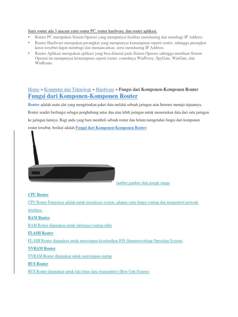 Jenis Router Ada 3 Macam Yaitu Router PC | PDF