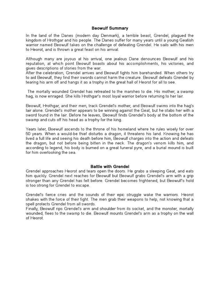 Beowulf Summary | PDF | Beowulf | Medieval Legends