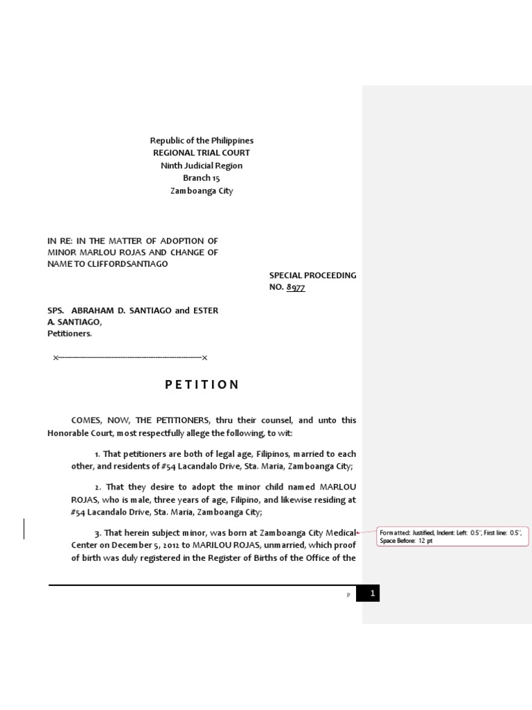 Petition For Adoption | PDF | Adoption | Marriage