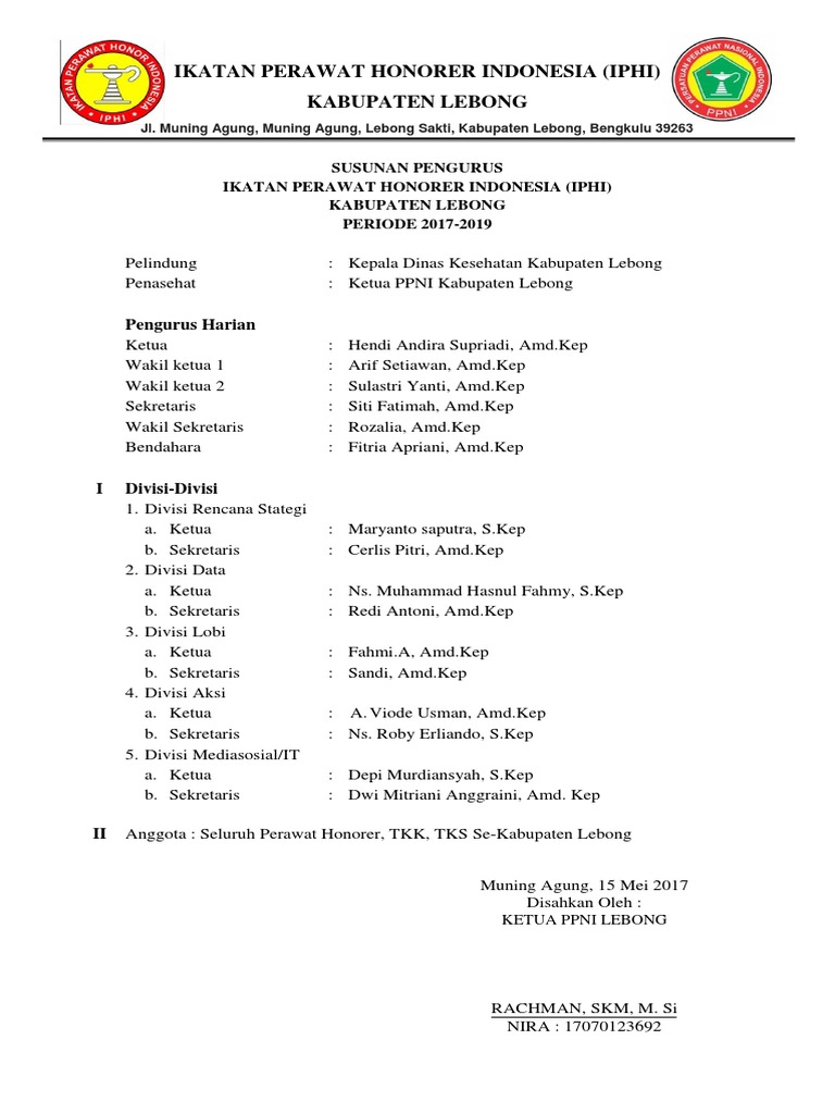 Susunan Pengurus Iphi | PDF