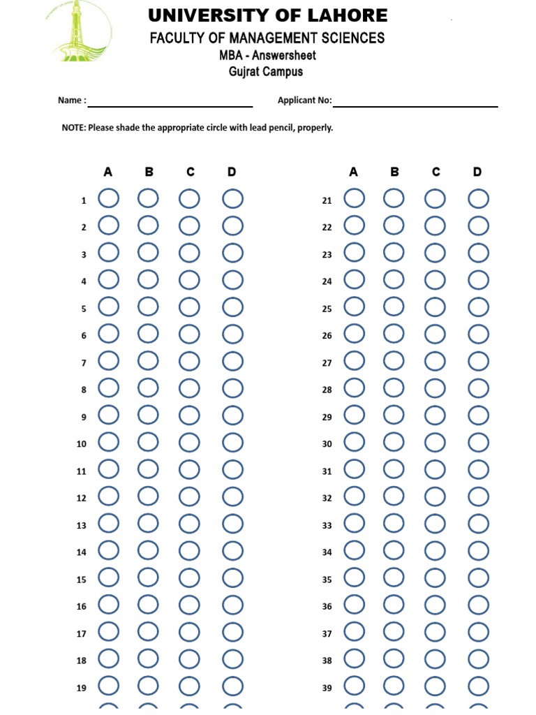 MBA Circular Answer Sheet Template | PDF